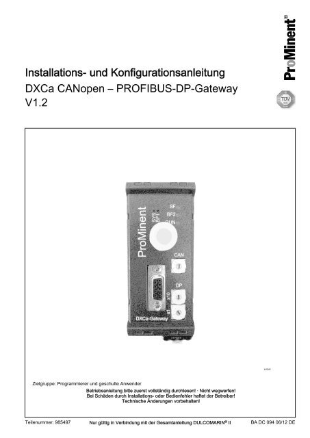 DXCa CANopen – PROFIBUS-DP-Gateway V1.2 - ProMinent