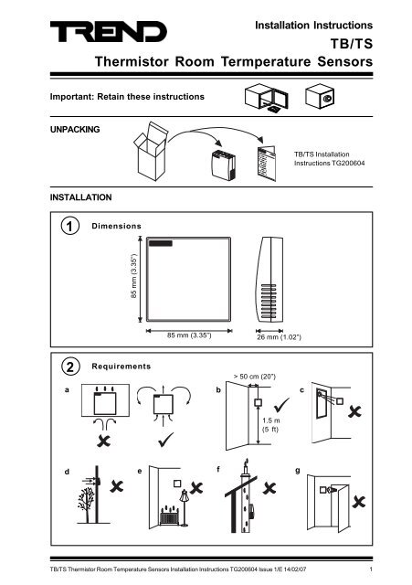 TB/TS Thermistor Room Temperature Sensors ... - Trend Controls