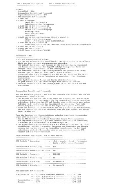 NFS = Network File System RPC = Remote ... - von Peter Brinker
