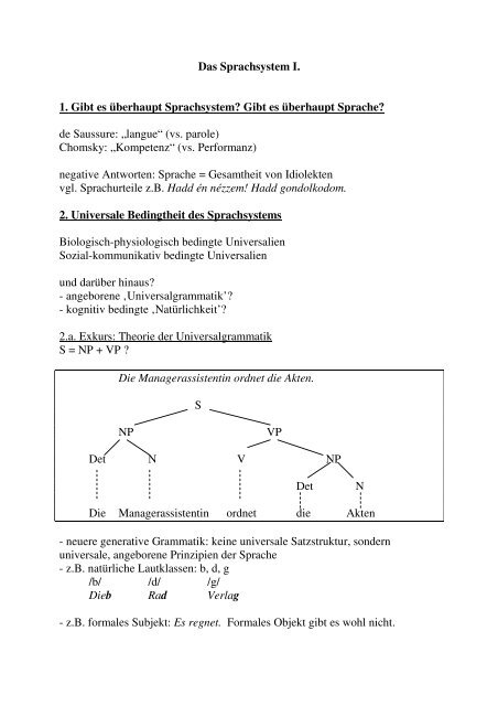 Sprachsystem und Sprachwandel, Vorlesungshandouts