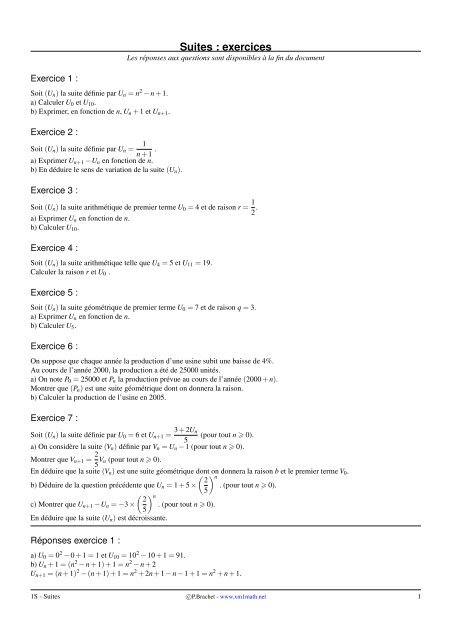 Exercices corrigés - Xm1 Math