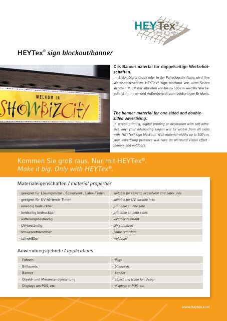 Heytex® sign blockout/banner Kommen Sie groß raus. Nur mit ...