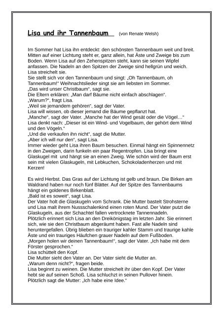 Lisa und ihr Tannenbaum (von Renate Welsh)