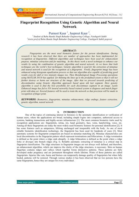 Fingerprint Recognition Using Genetic Algorithm and Neural Network Fingerprint Recognition Using Genetic Algorithm and Neural Network