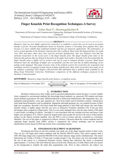 Finger Knuckle Print Recognition Techniques-A Survey