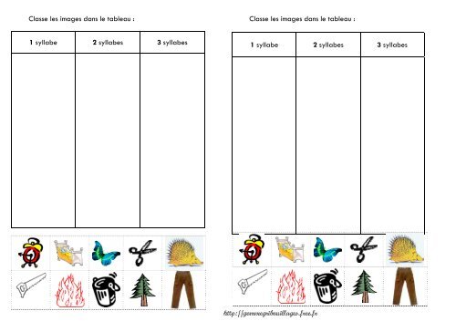 Classer en fonction du nombre de syllabes - Gomme & Gribouillages