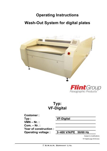 Operating Instructions Wash-Out System for digital plates Typ: VF ...