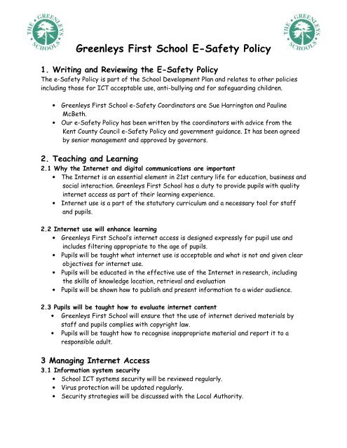Greenleys First School E-Safety Policy