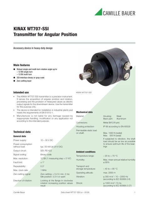 KINAX WT707-SSI Transmitter for Angular Position - Camille Bauer AG