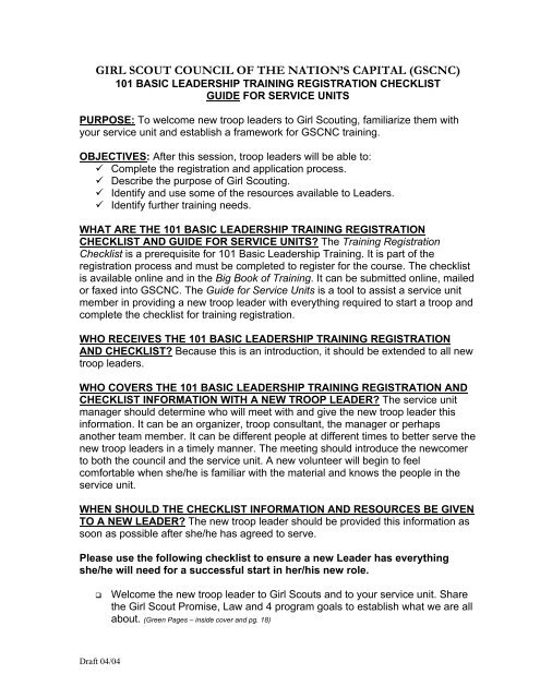 GIRL SCOUT COUNCIL OF THE NATION'S CAPITAL (GSCNC)