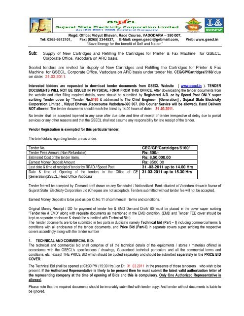 Tender Detail - Gujarat Electricity Board