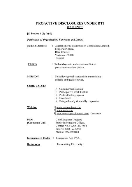 proactive disclosures under rti - Gujarat Electricity Board