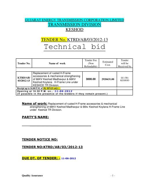 Technical bid - Gujarat Electricity Board