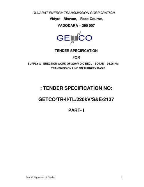 Tender specifications - Gujarat Electricity Board