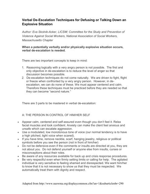 Verbal De-Escalation Strategies & tips