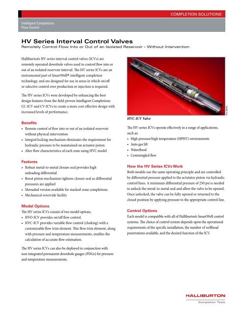 HV series interval control valves (ICVs) - Halliburton