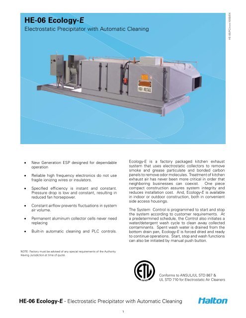 Ecology-E HE06 Spec Sheet - Halton Company