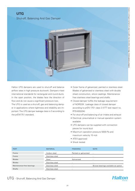 Halton Shut-off, Balancing And Gas Damper