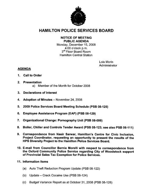 HAMILTON POLICE SERVICES BOARD