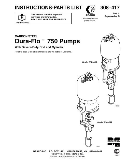 308417C Carbon Steel Dura-Flo 750 Pumps - Graco Inc.