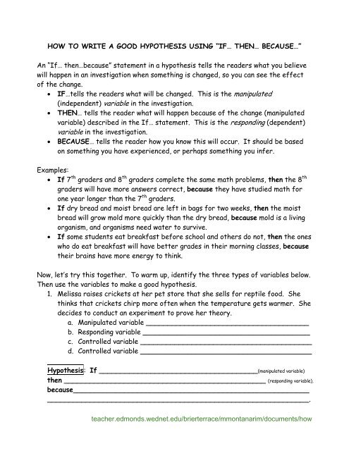 How to write a hypothesis practice sheet - Guilford Public Schools