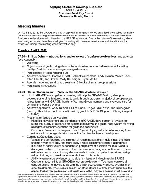 Meeting Minutes - GRADE working group