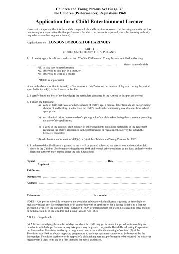 Performance licence for children - application form