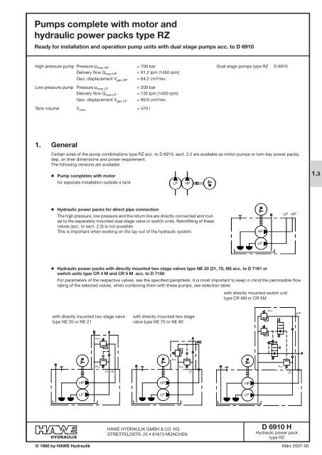 Pumps complete with motor and hydraulic power packs type RZ