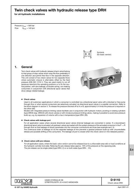 Twin check valves with hydraulic release type DRH