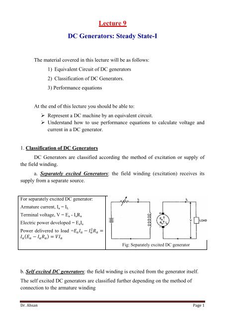 Lecture 9 DC Generators: Steady State-I
