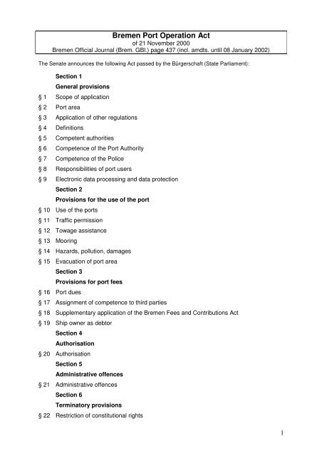 bremen port operation law - Hansestadt Bremisches Hafenamt ...
