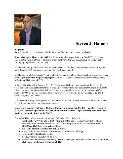 Steven J. Halmos - Harvard Business School