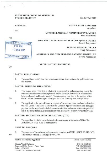 Written submissions - High Court of Australia