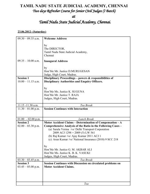 tamil nadu state judicial academy, chennai - Madras High Court