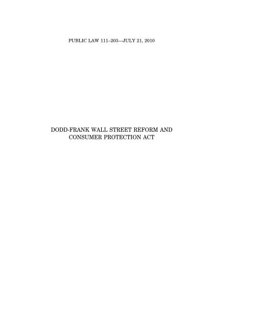 Dodd-Frank Wall Street Reform and Consumer Protection Act - U.S.