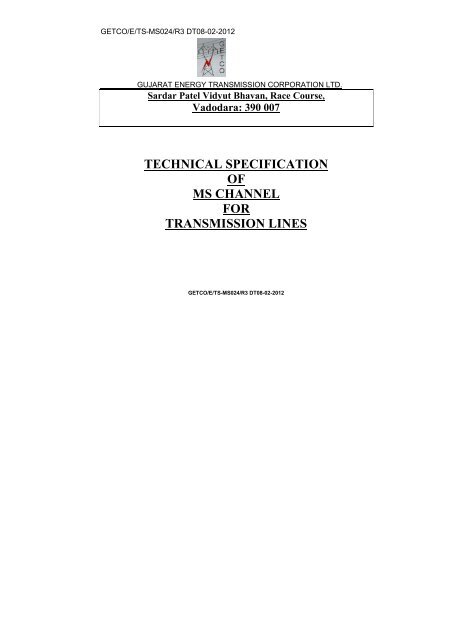 Technical Specifications for MS Channel - Gujarat Electricity Board