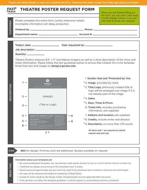 THEATRE POSTER REQUEST FORM - Gordon College