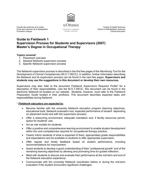 Guide to Fieldwork 1 Supervision Process for Students and ...