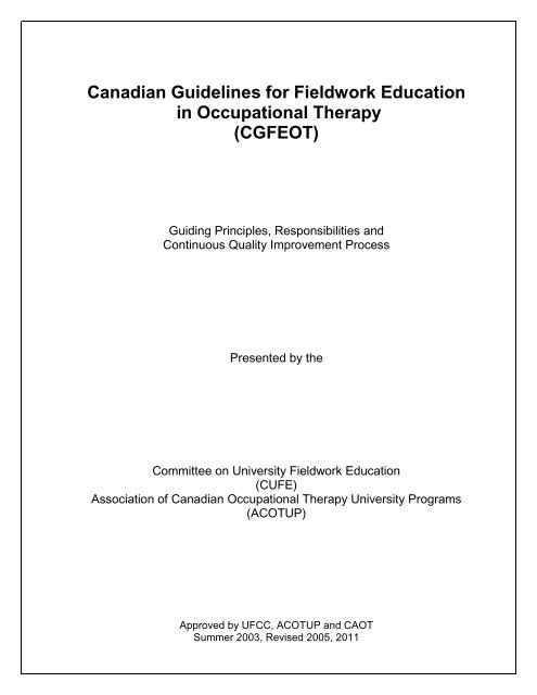 Canadian Guidelines for Fieldwork Education in Occupational Therapy