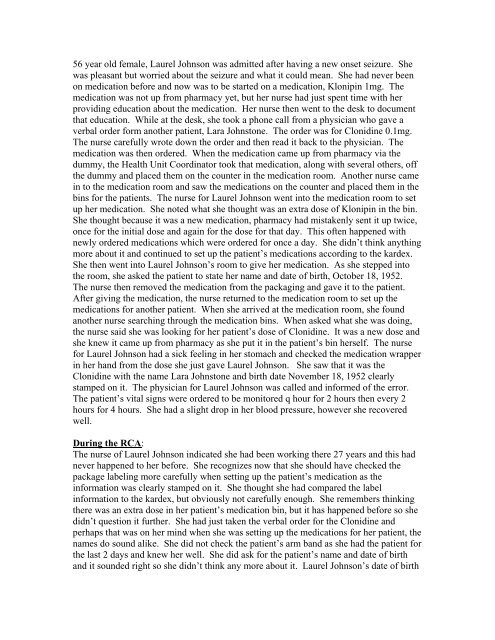 Case Scenario – Medication Error Case Scenario – Medication Error
