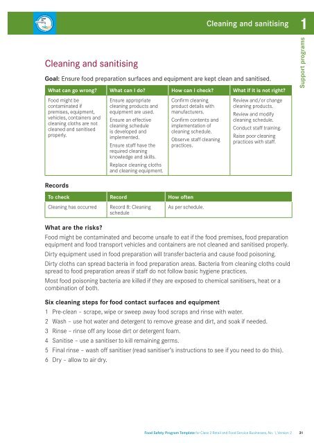 Food Safety Program Template For Class 2 Retail And Food Service 