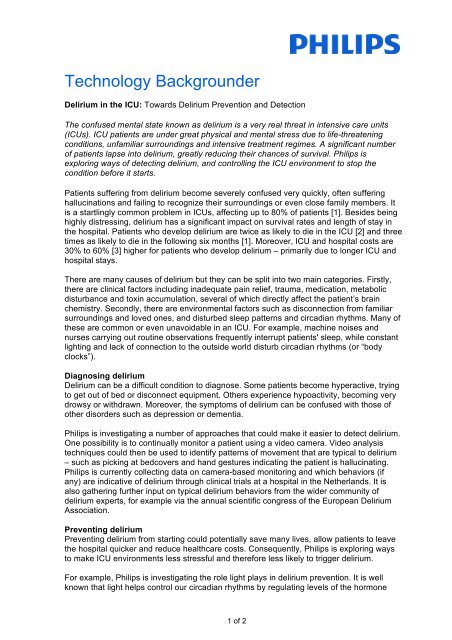 FINAL Backgrounder on Delirium - Philips Healthcare