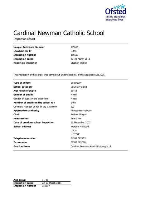 Cardinal Newman Catholic School - Ofsted
