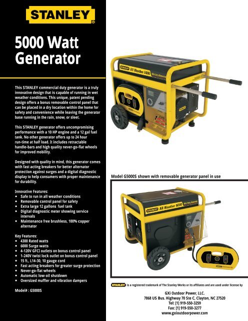 Stanley generator models26May-2010.cdr - GXi Outdoor Power