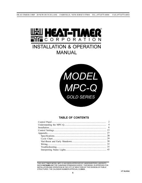 MPCQ-Gold Manual (Old Style) - Heat-TimerÂ® Corporation