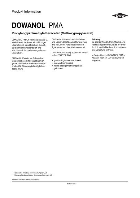 DOWANOL PMA Glycol Ether - Deutsch - Hedinger