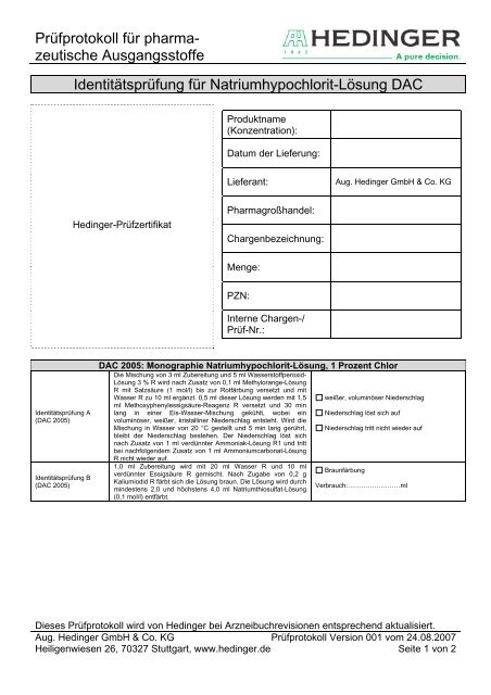 Natriumhypochlorit-Lösung DAC - Hedinger