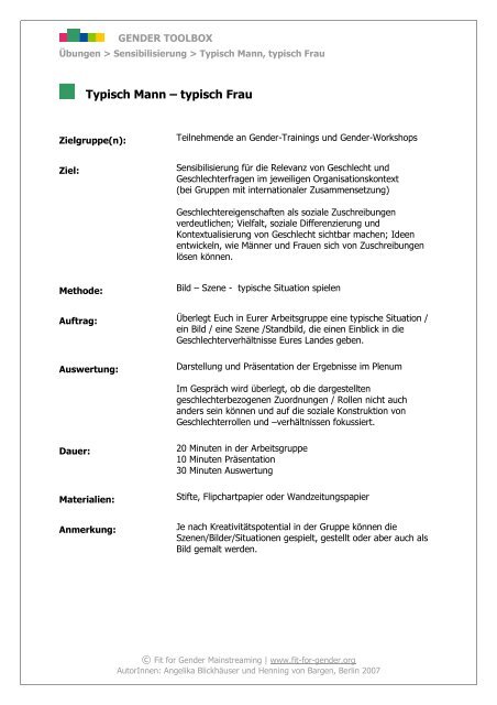 Typisch Mann/ Typisch Frau - Gender Toolbox