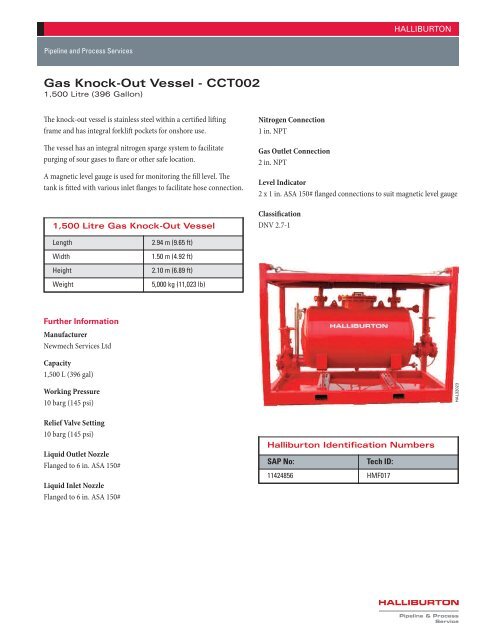 Gas Knock-Out Vessel - CCT002 - Halliburton
