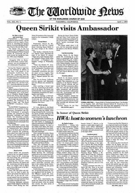 Queen Sirikit visits AlDbassador - Herbert W. Armstrong Library and ...